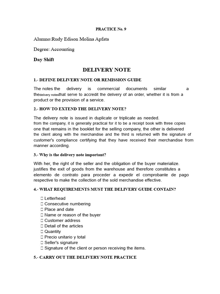 Delivery Note Template Word | PDF