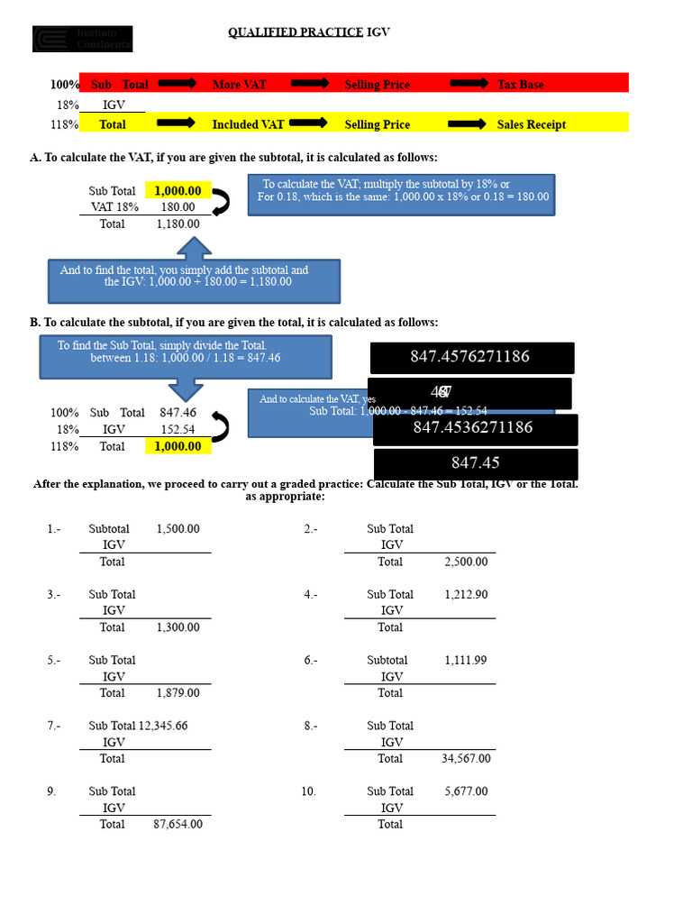 Practice of IGV Calculation | PDF | Value Added Tax | Receipt