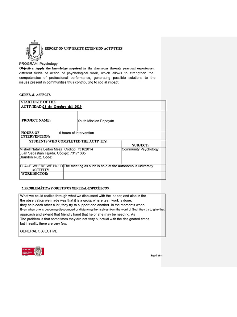 University Extension Activities Report: Psychology | PDF | Brainstorming