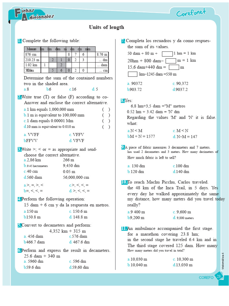 Additional Sheet Units of Length | PDF