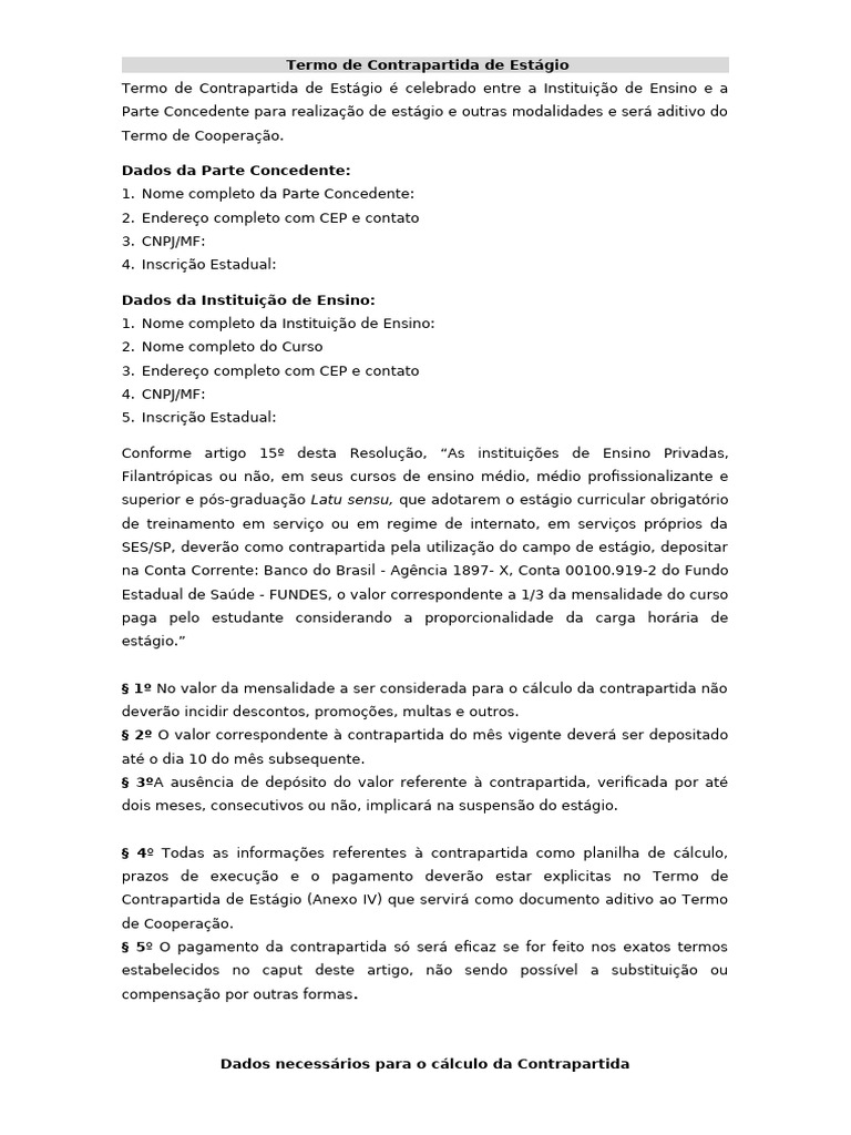 Termo de Contrapartida de Estágio | PDF