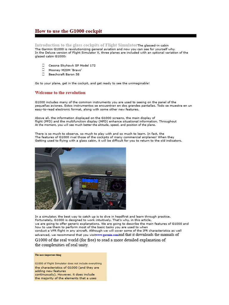 Using the G1000 Cockpit in Flight Simulator | PDF | Aircraft | Aviation