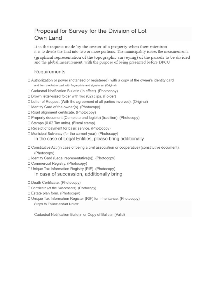 Proposal For Measurement For The Division of Owned Land Parcel | PDF
