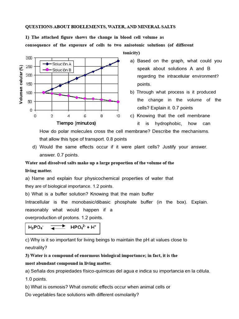 Questions Pau Water and Mineral Salts | PDF | Osmosis | Chemistry