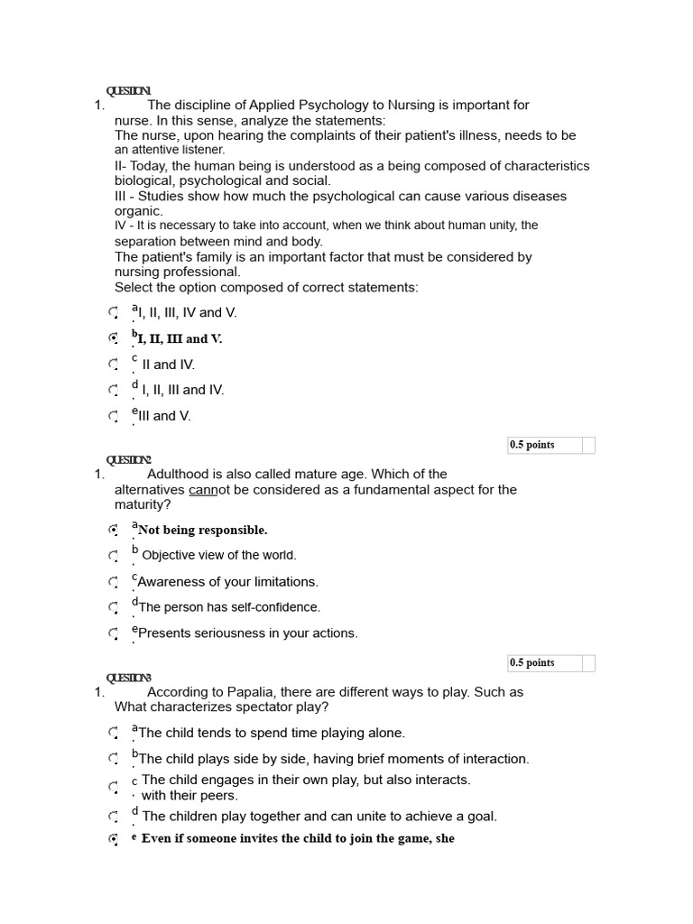Questionnaire Unit I - Psychology Applied To Nursing D837 - 25201 - A ...
