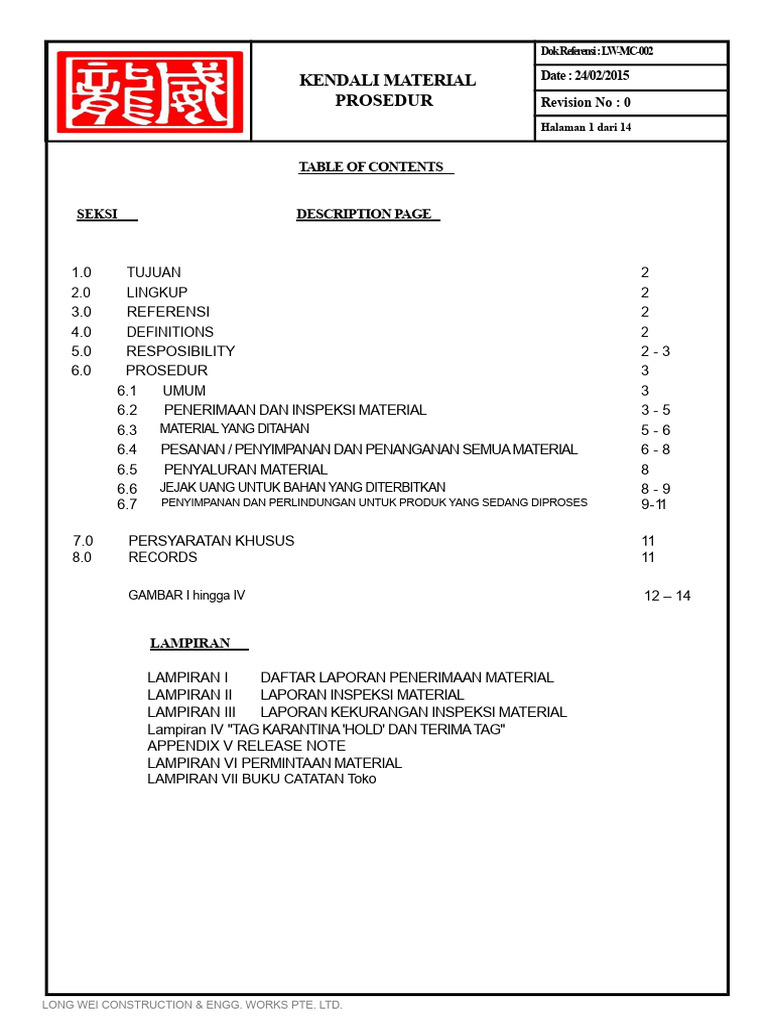 Contoh Prosedur Pengendalian Material | PDF