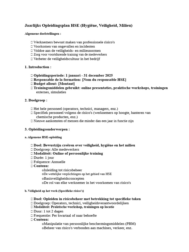 Jaarlijks Opleidingsplan HSE | PDF