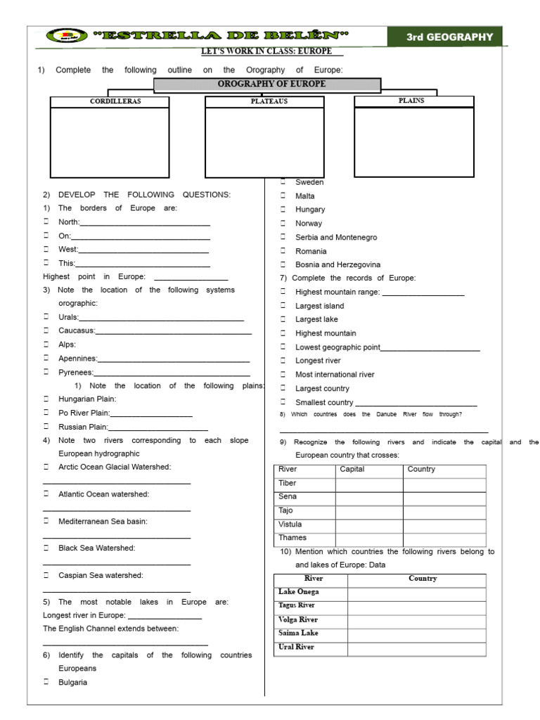 3°geo - Europe Let's Work in Class | PDF | Europe | Earth Sciences
