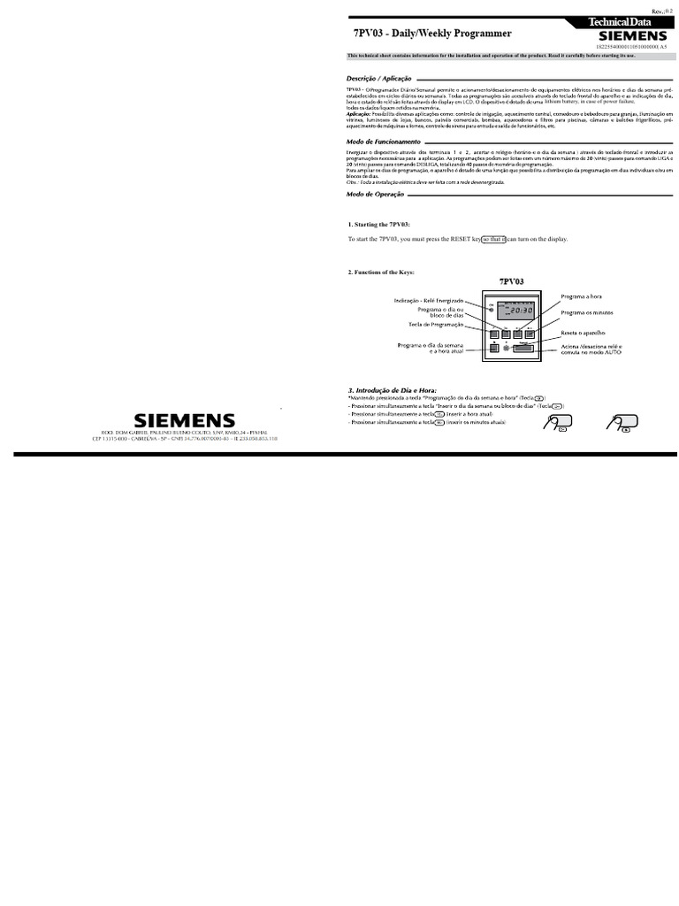 Siemens Manual Digital Timer Programmer Model 7PV03 Manual | PDF ...