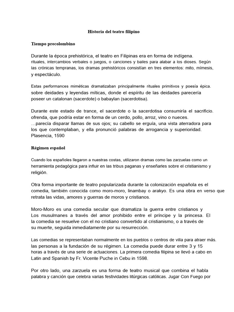 Historia del teatro filipino | PDF | Teatro | Filipinas