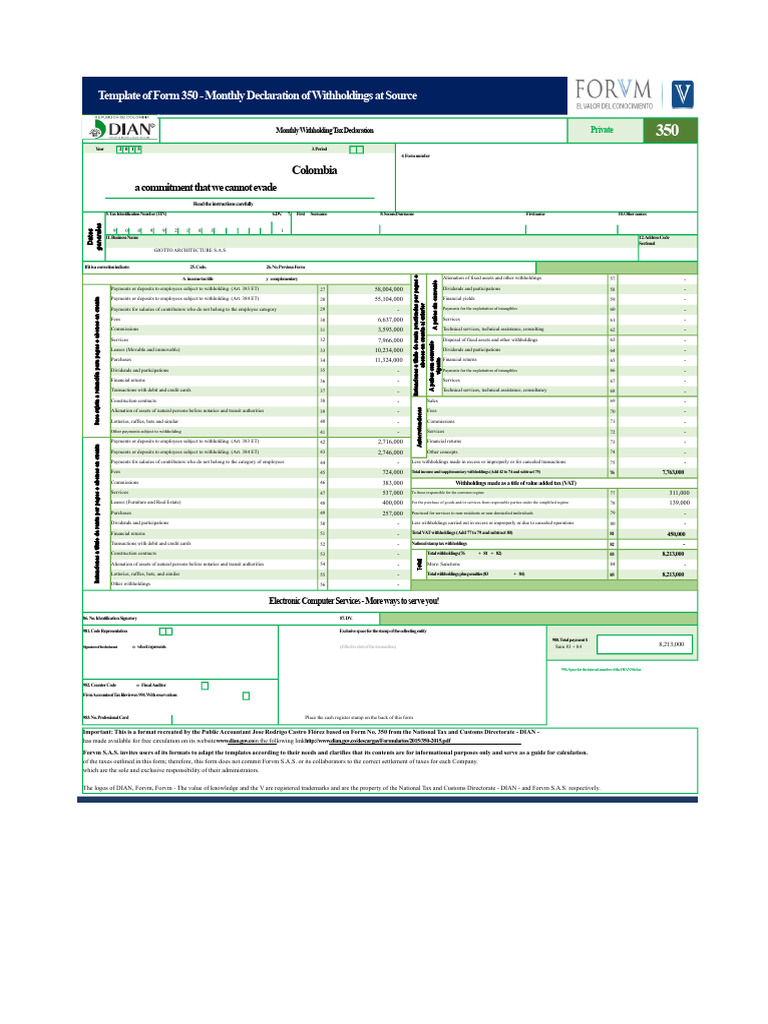 Template Form 350 Withholding Tax Declaration | PDF | Payroll | Payments