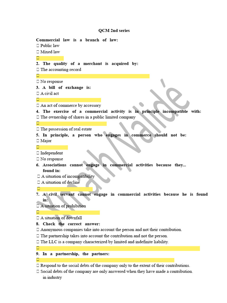 Correction of Business Law Multiple-Choice Questions Series 2 | PDF ...