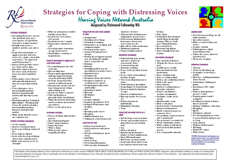 Strategies For Coping With Distressing Voices: Hearing Voices Network ...