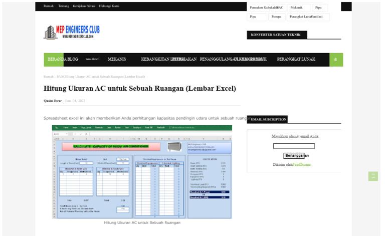 Hitung Ukuran AC dengan Excel | PDF
