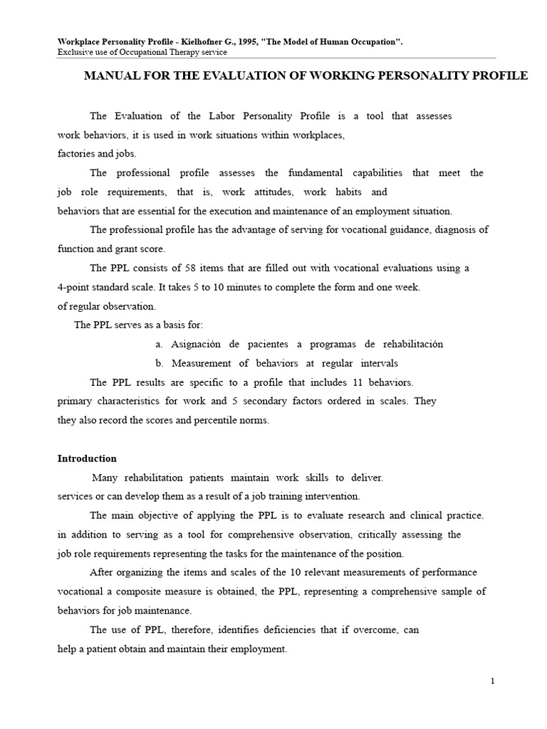 Workplace Personality Profile Evaluation Tool | PDF | Personality ...