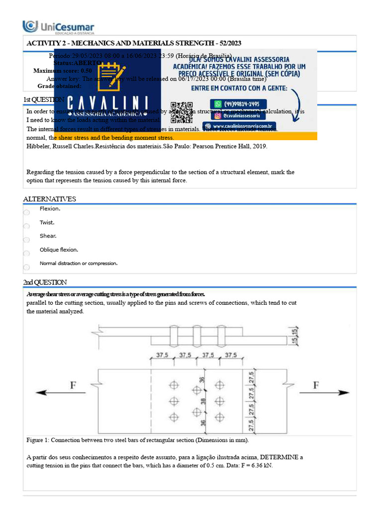 Activity 2 - Mechanics and Material Resistance - 52-2023 | PDF | Stress ...
