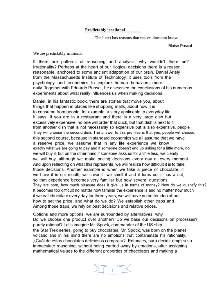 Predictably Irrational | PDF | Reason | Decision Making