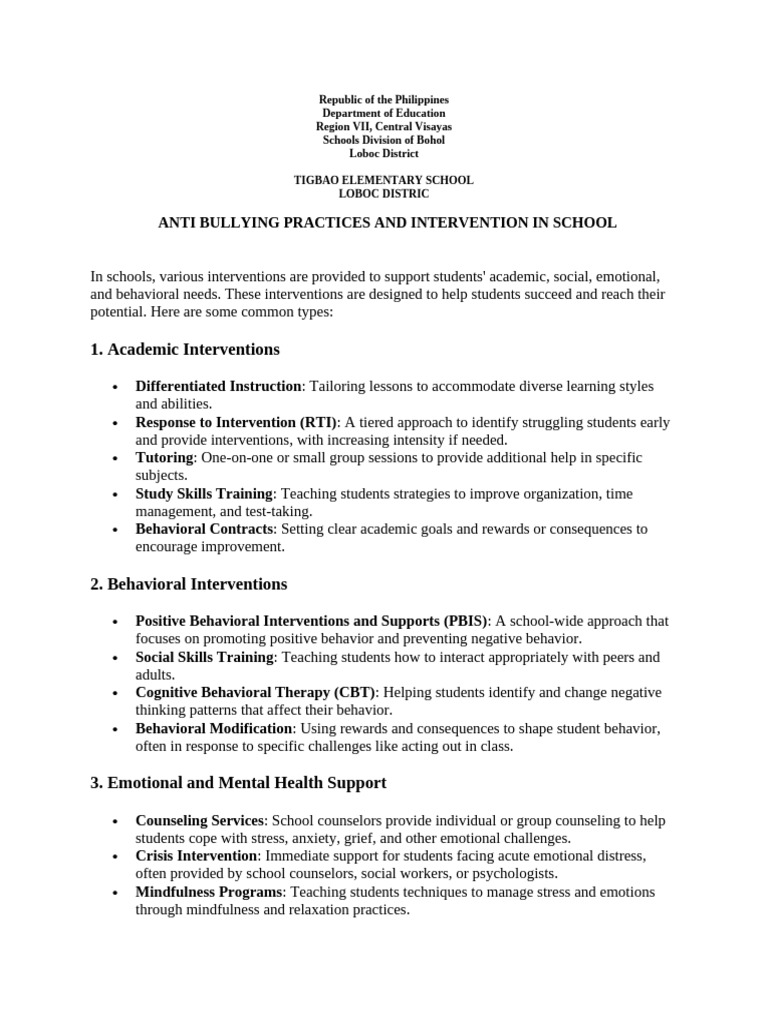 Anti Bullying Practices in School | PDF | Individualized Education Program | English As A Second ...