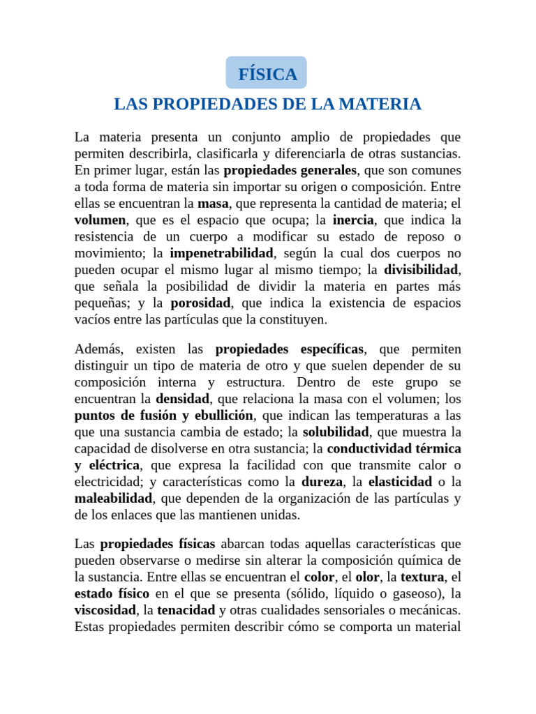 Propiedades de la Materia en Física | PDF | Importar | Sustancias químicas