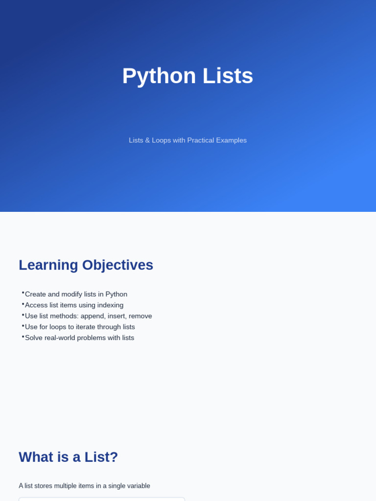 Mastering Python Lists and Loops | PDF | Computing | Software Engineering