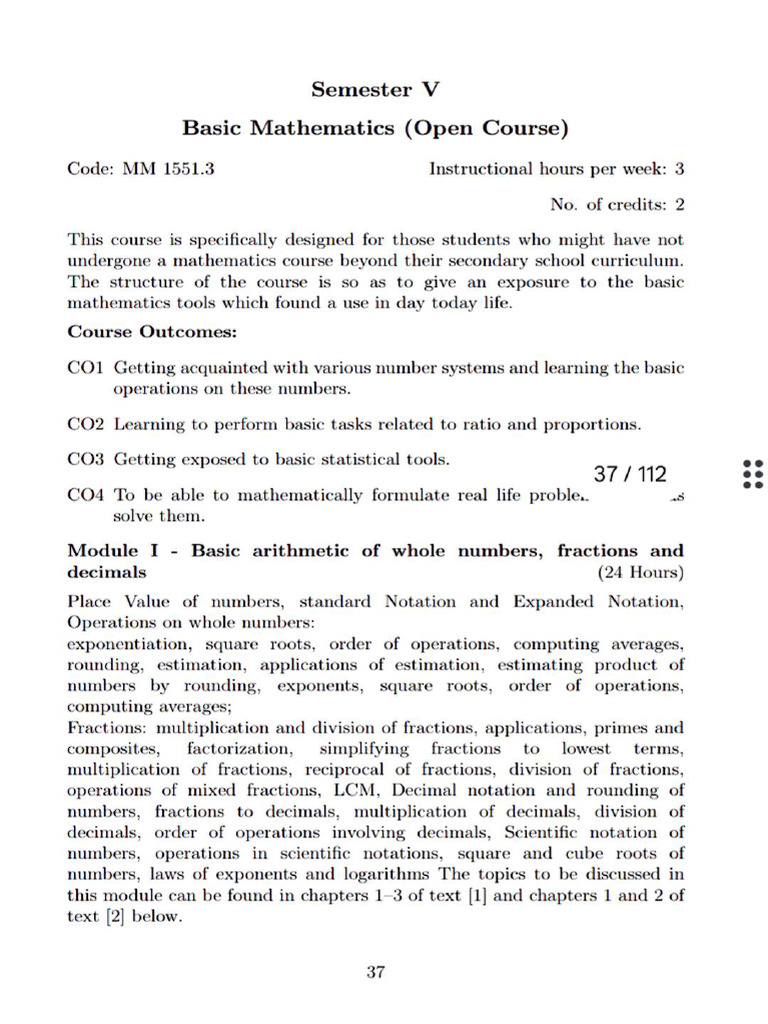 Basic Mathematics - Syllabus | PDF