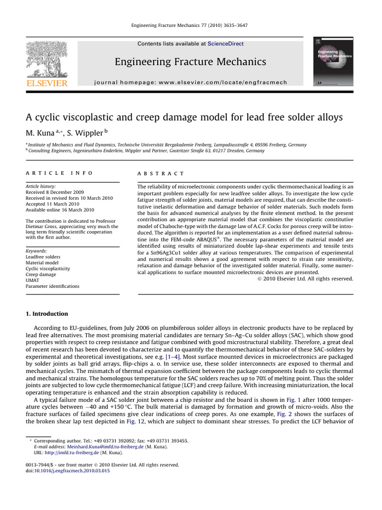 Viscoplastic Creep Model for Lead-Free Solder | PDF | Creep ...