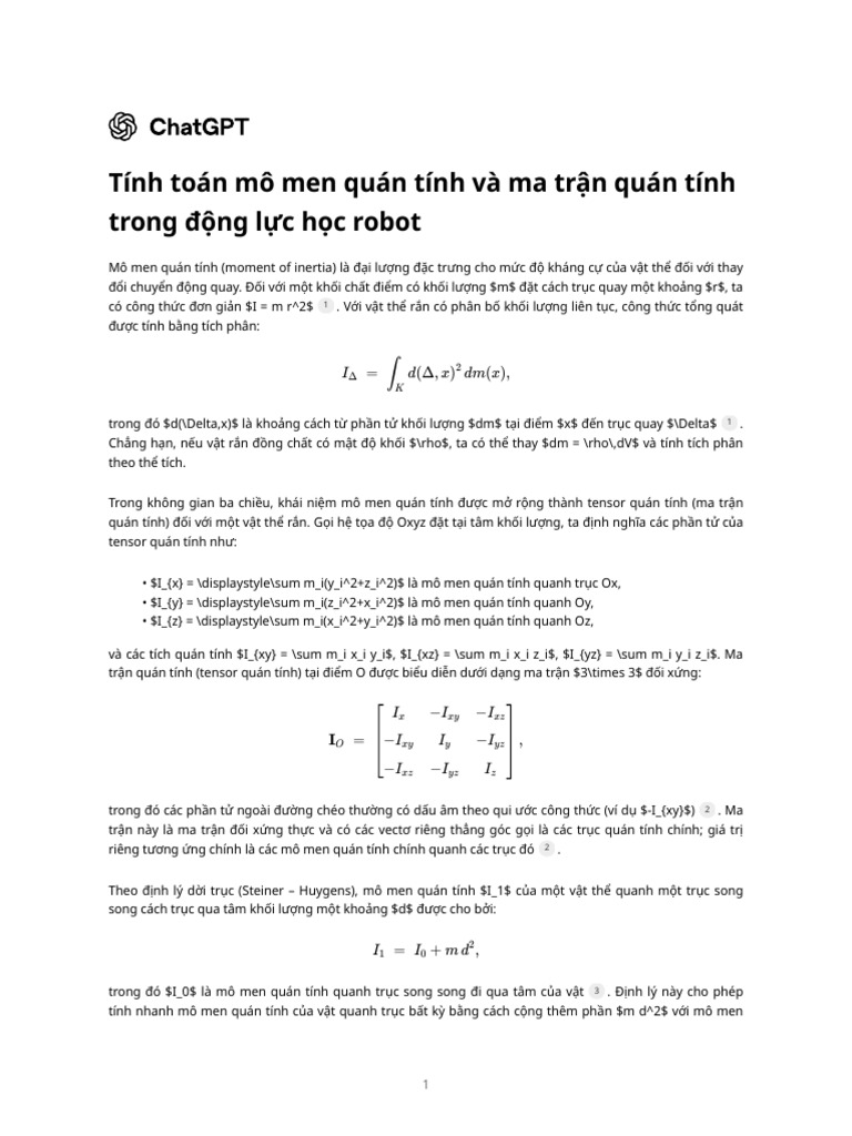 Tính Toán Mô Men Quán Tính Và Ma Trận Quán Tính Trong Động Lực Học ...