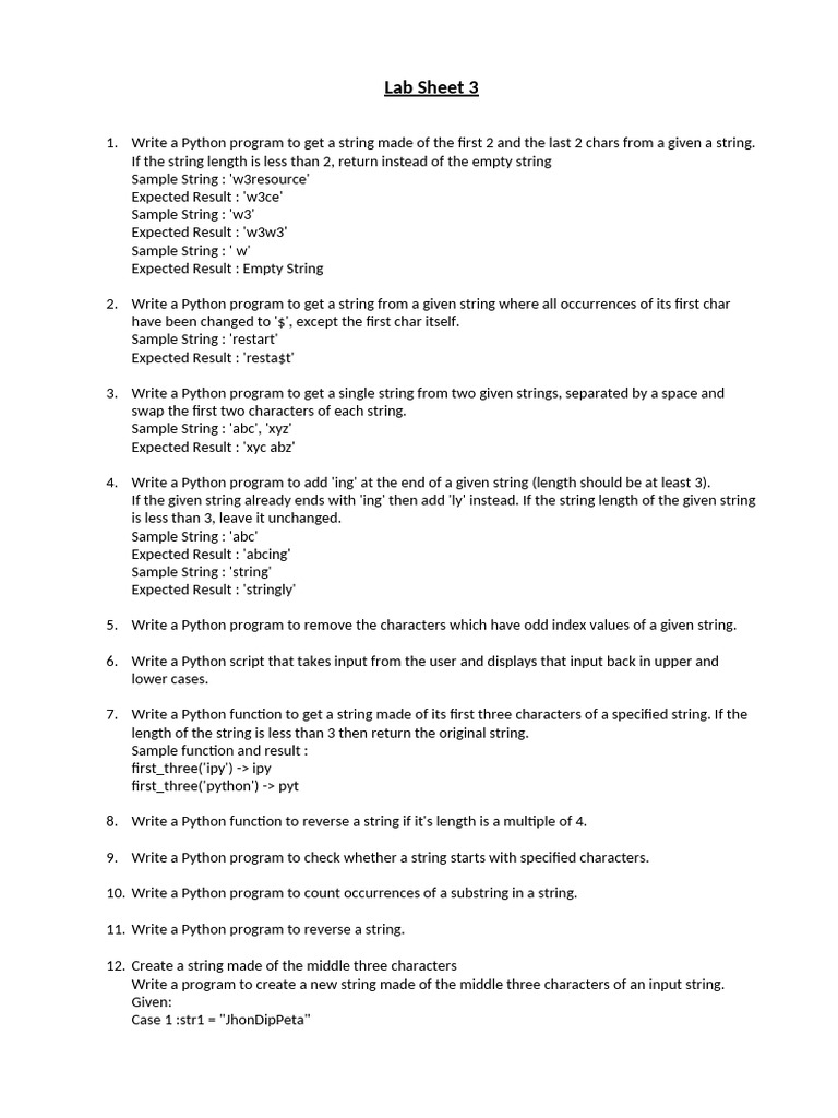 Lab Sheet 3(String) | PDF | String (Computer Science) | Python ...