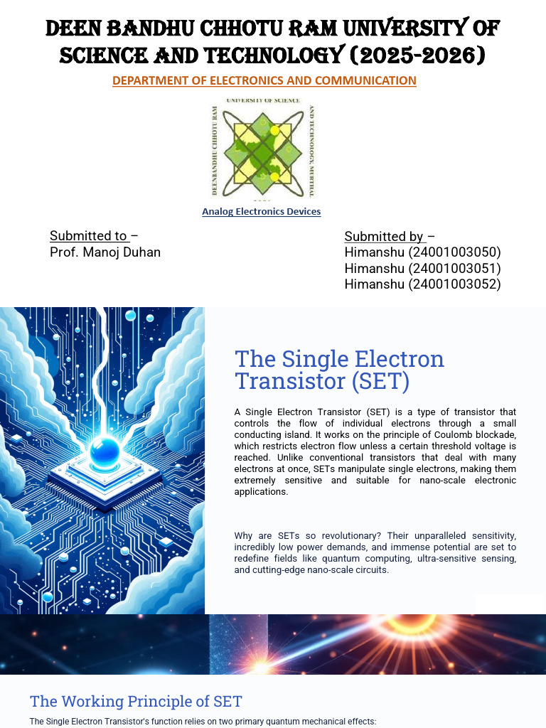 The Single Electron Transistor SET | PDF | Electricity | Applied And ...
