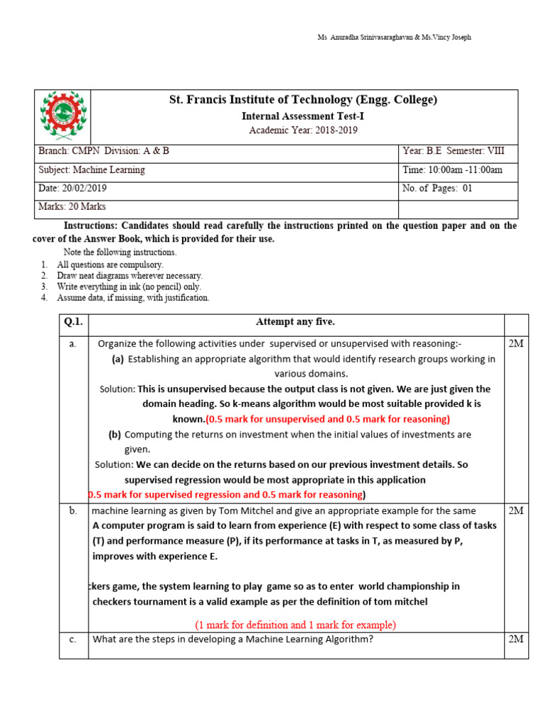 2019 February Iat I Be CMPN Sem Viii ML QP & Solution | PDF | Support Vector Machine ...