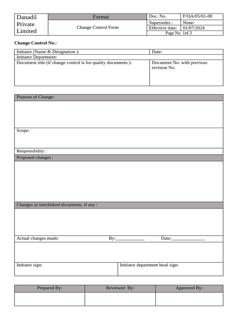 Change Control Form Template | PDF