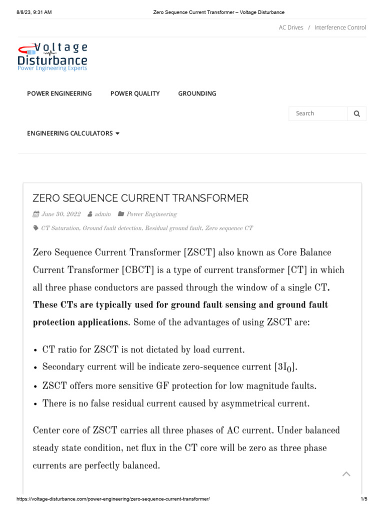 Zero Sequence Current Transformer Guide | PDF | Transformer ...