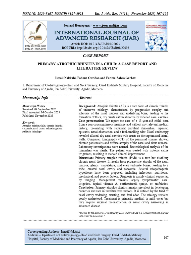 Primary Atrophic Rhinitis in A Child: A Case Report and Literature ...