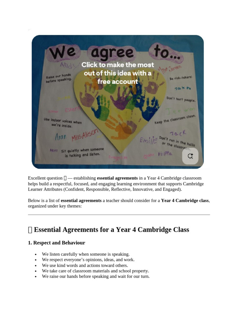 Essential Class Agreements | PDF | Learning | Classroom