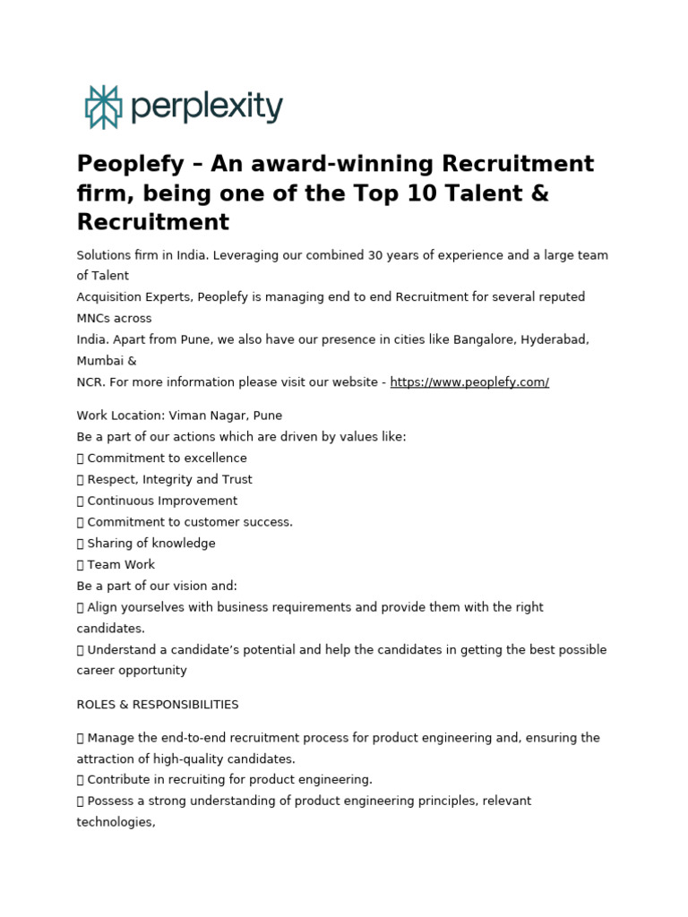 Peoplefy - An Award-Winning Recruitment Firm, Bein | PDF