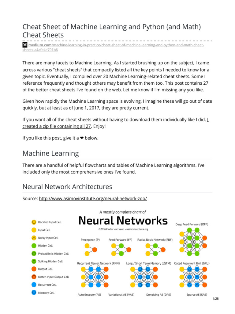 Cheat Sheet of Machine Learning and Python Cheat Sheets | PDF | Machine ...