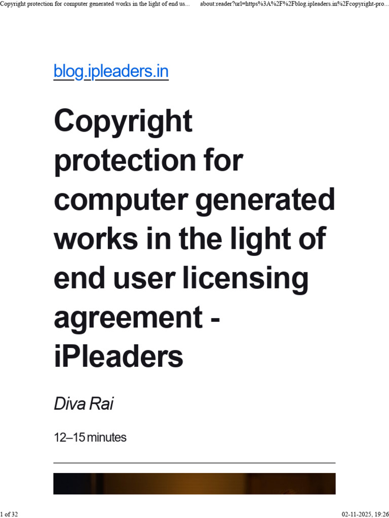 Copyright Protection For Computer Generated Works in The Light of End ...