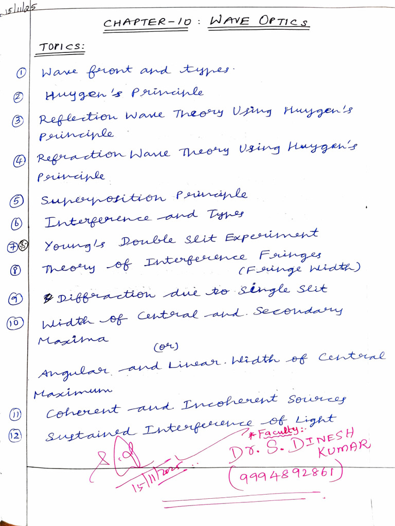12th Physics Wave Optics Theory Notes by Dr..SDK | PDF | Physics ...