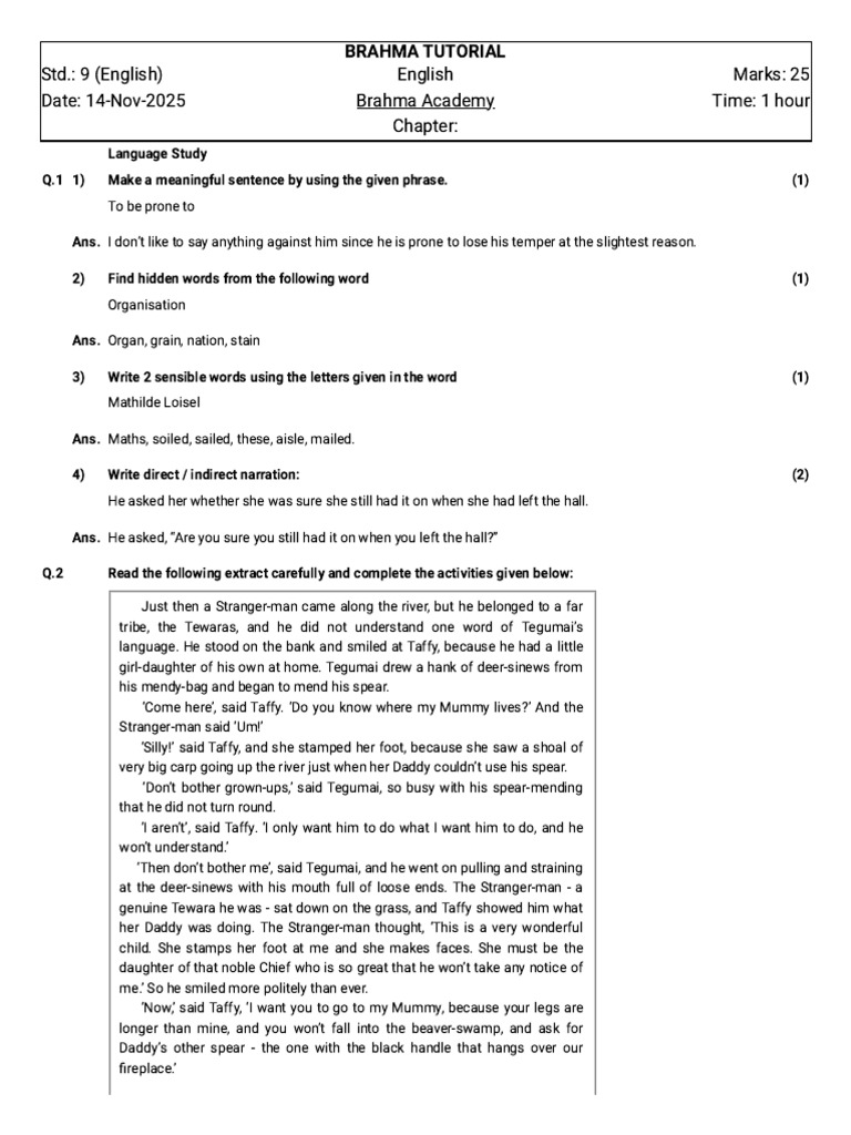 English Paper Answer Key | PDF