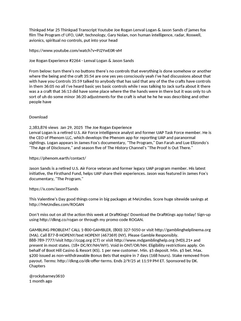 Dell Nov 25 Thinkpad Transcript Youtube Joe Rogan Lenval Logan & Jason ...
