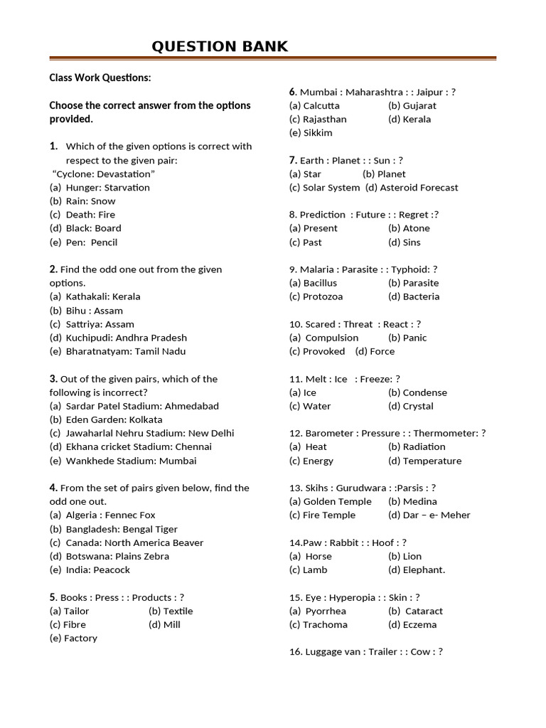 Analogies & Anagrams Question Bank (1) | PDF