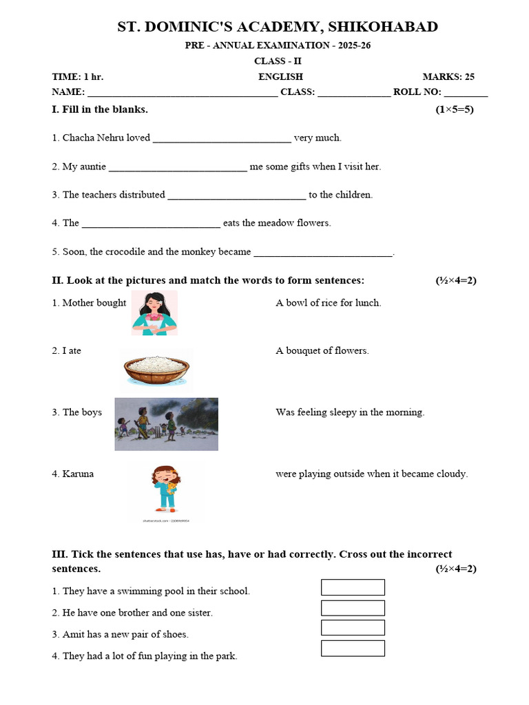 Class 2 English 28-11-25 | PDF