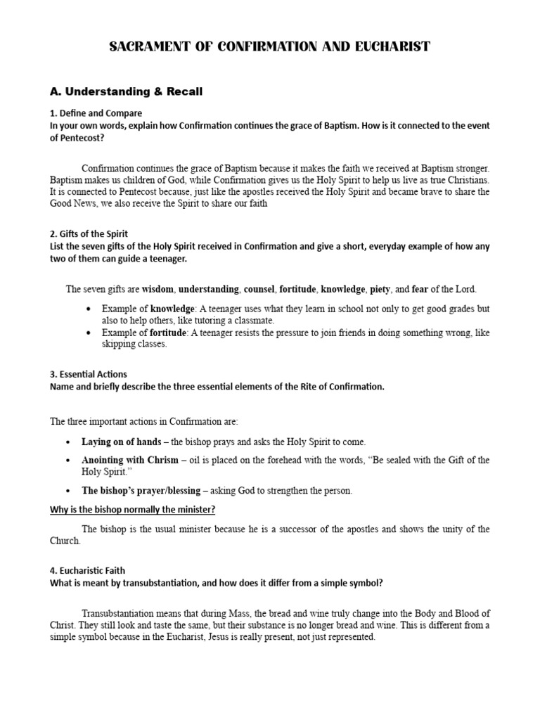 Sacrament of Confirmation and Eucharist | PDF | Eucharist | Confirmation