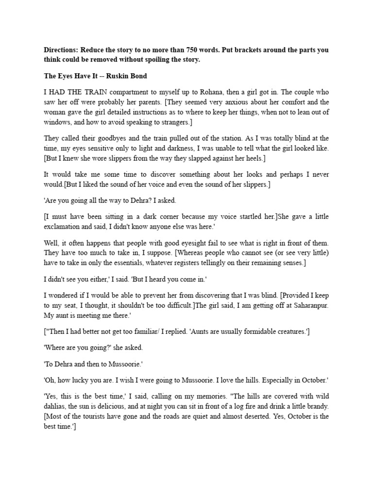 Julia Suwarno - Worksheet - The Eyes Have It - Ruskin Bond | PDF