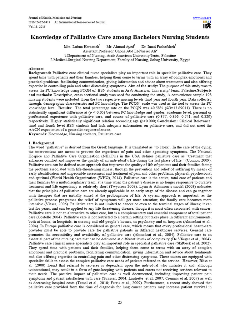 Palliative Care Knowledge in Nursing Students | PDF | Palliative Care ...