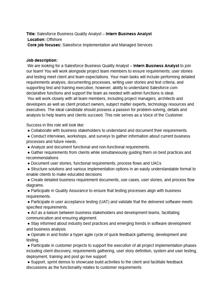 Job Description-Intern Business Analyst. | PDF | Software Development ...