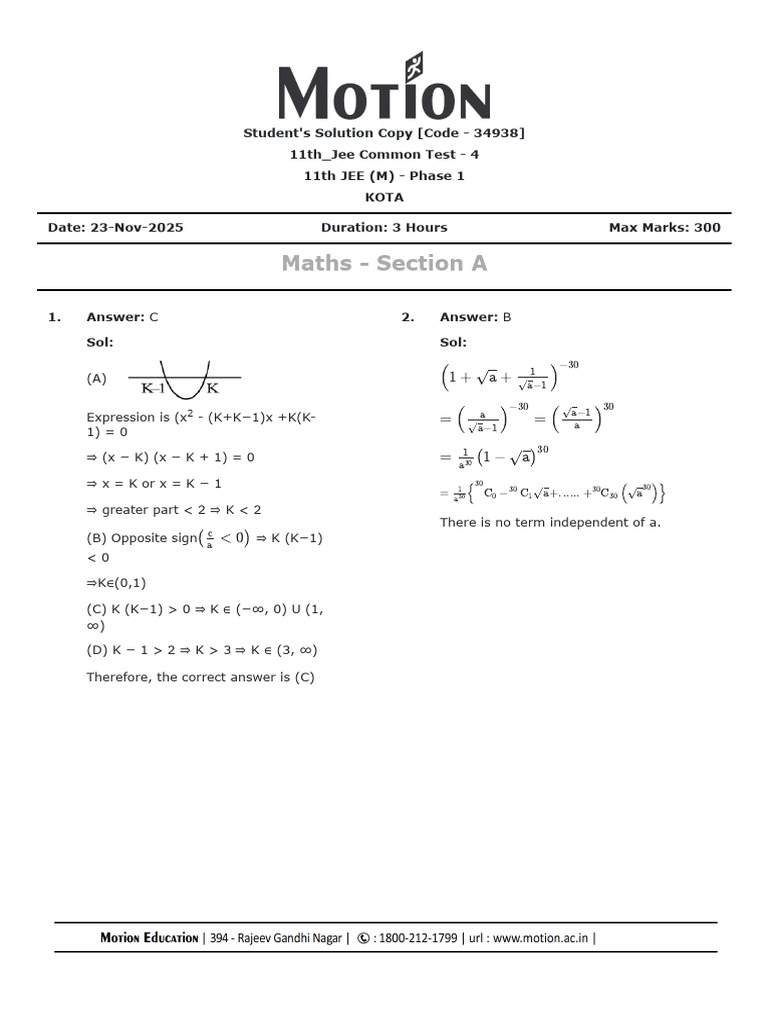 11th_Jee Common Test - 4_Solution | PDF