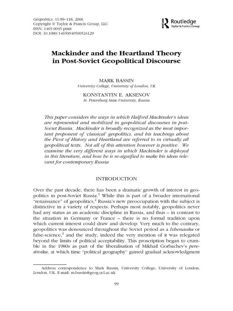 2006 - Mackinder and The Heartland Theory in Post-Soviet Geopolitical ...
