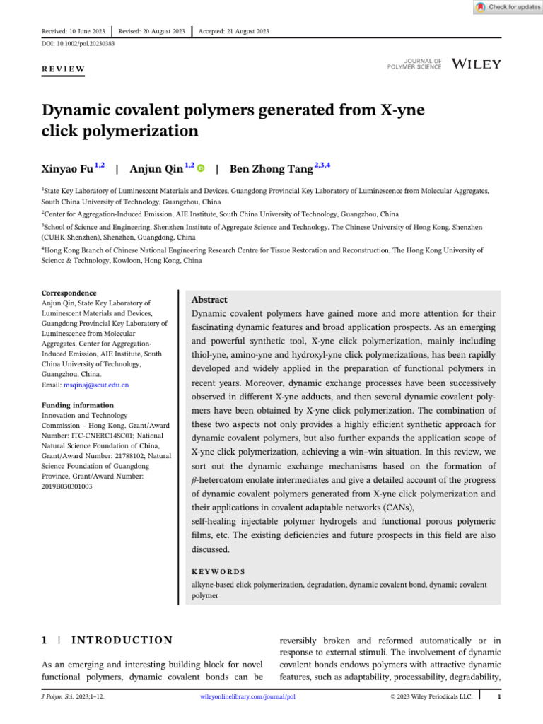 Dynamic Covalent Polymers via X-yne Click | PDF | Polymers | Ester