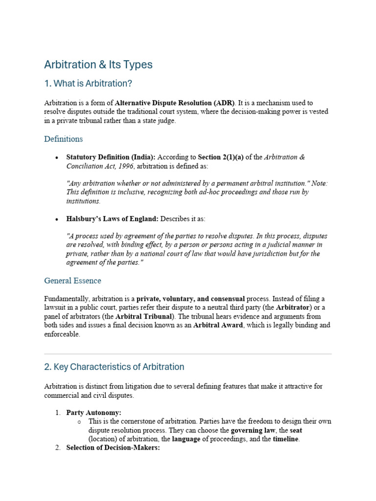 Arbitration & Its Types | PDF | Arbitration | Alternative Dispute ...